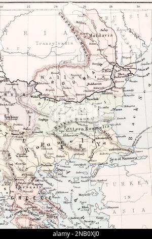 1893 historic atlas map of Romania and Moldavia / Moldova. Post 1866 ...