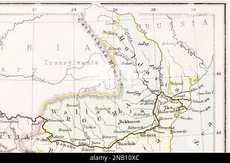 1870 atlas map of Moldova, Romania, Wallachia + Kishinev (current ...