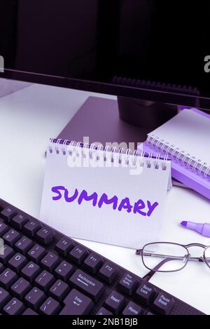 Sign displaying Summary. Business idea Brief Statement Abstract ...