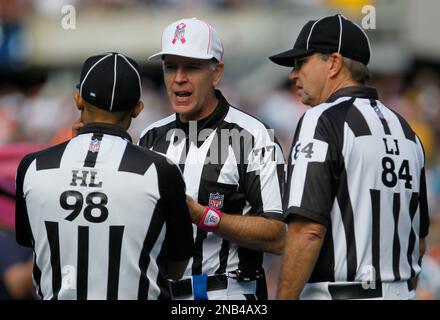 NFL referees from left, side judge Greg Bradley (98), referee Terry ...