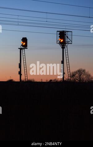 Railroad Sunset Signals Mainline Stock Photo - Alamy