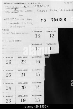 A British food ration coupon book. Introduced in 1940 during the Second ...