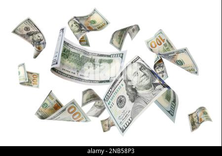 Dollar banknotes flying on white background, collage Stock Photo - Alamy
