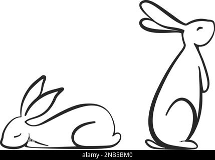 Bunny rabbits pair in simple silhouette vector Stock Vector Image & Art ...