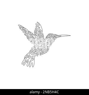 continuous single line drawing of hummingbird hovering while feeding at ...