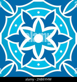 Portuguese tiles pattern - Azulejo navy blue design, seamless vector ...