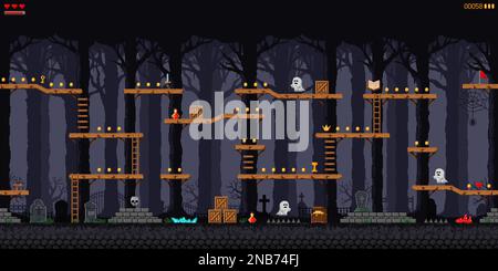 Night forest and cemetery game level map. Console gaming app level ...