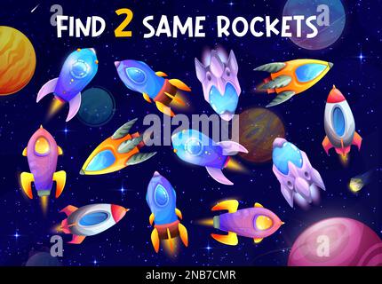 Find two same space planets, astronauts and aliens characters kids game ...
