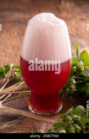 Kriek cherry beer in a glass, beer, cherry beer, beer glass, Belgium ...
