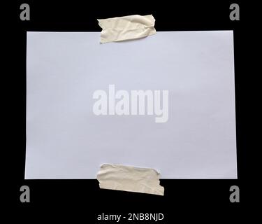 White paper stuck with sticky tape isolated on a white background Stock ...