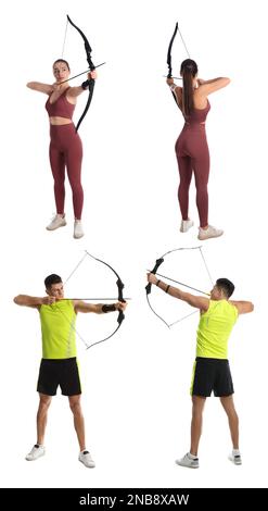 People practicing archery on white background, collage Stock Photo - Alamy