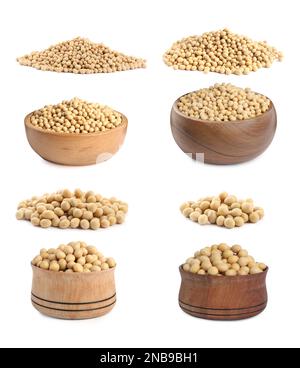 Set with soya beans on white background. Banner design Stock Photo - Alamy