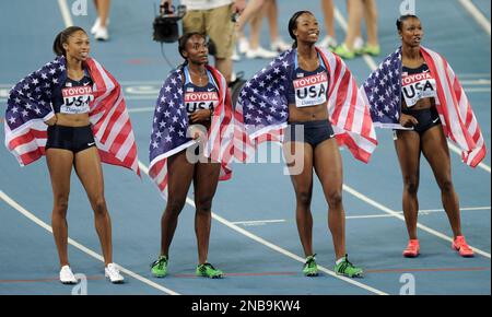 From left, USA's Allyson Felix, Jessica Beard, Francena McCorory and ...