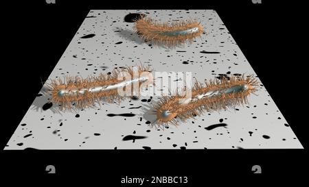Waste eating bacteria. Microbes consume plastic. 3d render illustration ...
