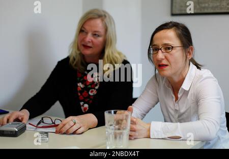 Corinna Ponto, left, and Julia Albrecht, right, during an interview in ...