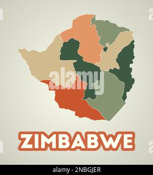 Zimbabwe map. Poster with map of the country in retro color palette ...