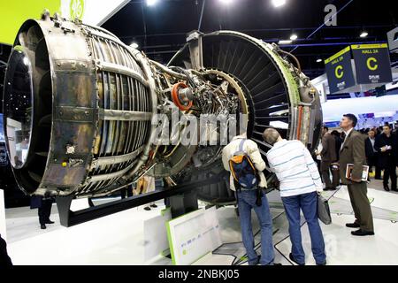 General Electric GEnx jet engine fan blades detail on a Boeing 787 ...