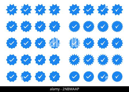 Blue check mark icons. Profile verification badge, approval seal and ...