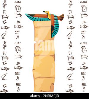 Ancient Egypt hieroglyphs and flying bird, sacred falcon frame cartoon ...
