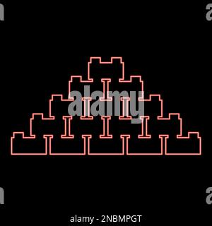 Neon pyramid of bricks red color vector illustration image flat style ...