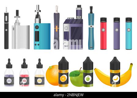 Realistic vape electronic cigarettes set with isolated images of ...