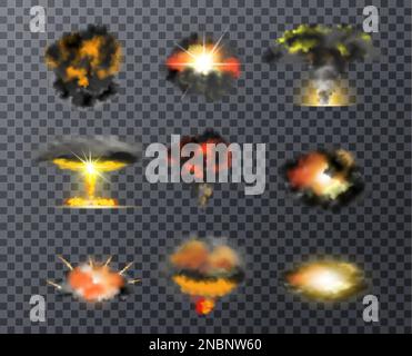 Realistic bomb explosion. Fire explosions effect, light and steam ...