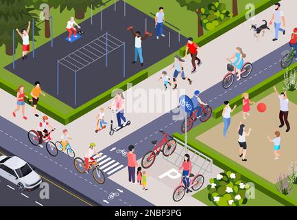 Regular sport physical activity people isometric composition with view ...