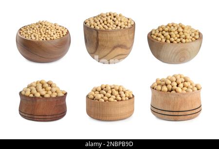 Set with soya beans on white background. Banner design Stock Photo - Alamy