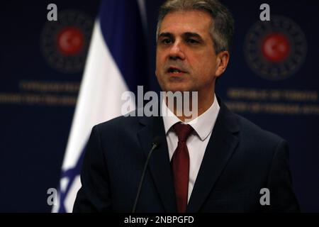 Israeli Foreign Minister Eli Cohen attends a news conference after a ...