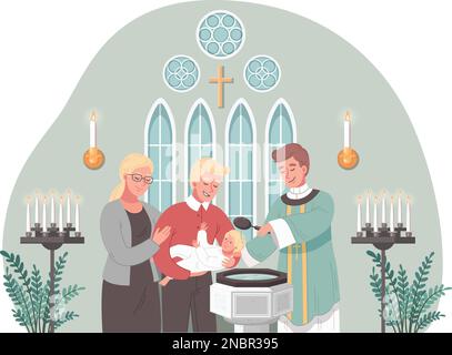 Christian church cartoon scene with priest conducting wedding ceremony ...