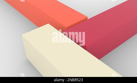 Three cuboids colorful podiums platform 3d render. Simple shaped studio ...