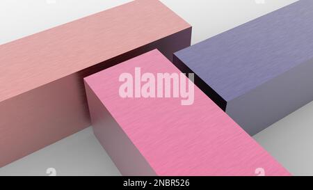 Three cuboids colorful podiums platform 3d render. Simple shaped studio ...
