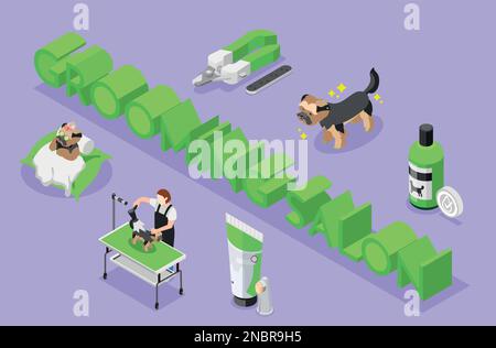 Grooming salon isometric background with composition of indoor view ...
