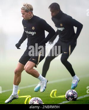 Chelsea's Mykhailo Mudryk during a training session at Cobham Training ...