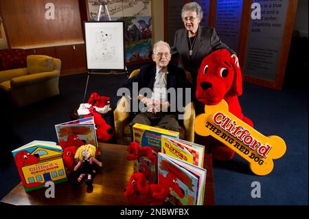Author Norman Bridwell and his wife Norma pose for a portrait at ...