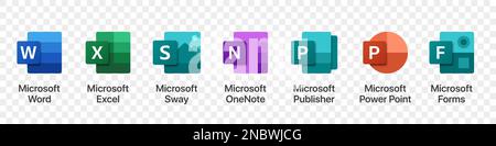 Set of Microsoft Office products logos on a transparent background ...