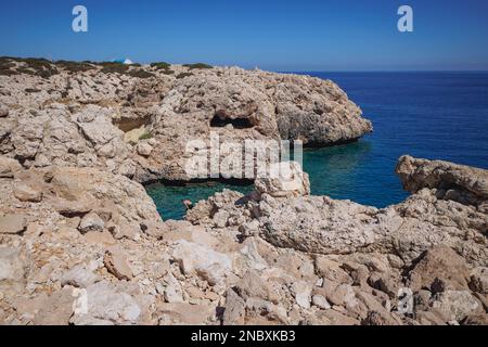 Cliff jumping point in Cape Greco National Forest Park in Cyprus Stock ...