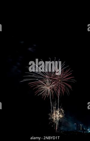 Vertical image of a fireworks show with pyrotechnics launched at ...