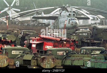 Radioactive vehicles lay dormant near the Chernobyl nuclear power plant ...