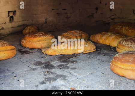 Traditional Cypriot bread with sesame seeds baked in Paphos District of ...