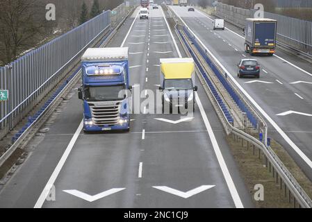 Keep apart chevrons motorway road markings and traffic on highway D48 ...