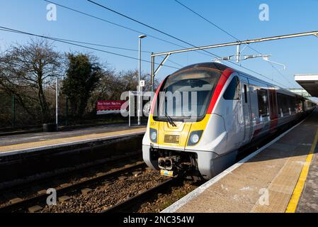 British Rail Class 720 Aventra train of Greater Anglia passing through Margaretting towards ...