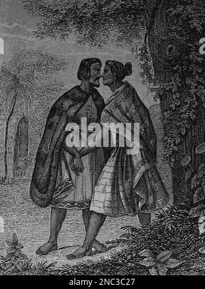 New Zealand. The traditional Maori greeting, the hongi. Pressing noses ...