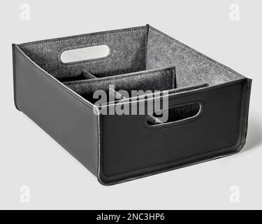 Black leather storage box with felt lined inner dividers Stock Photo ...