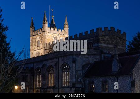 St. Michael's Church illuminated at night. An Anglican parish church ...