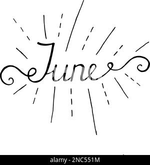 June lettering print. Summer minimalistic illustration. Isolated ...