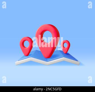 3D Folded Paper City Suburban Map with Location Pin Isolated. Render Abstract Generic Map. GPS ...