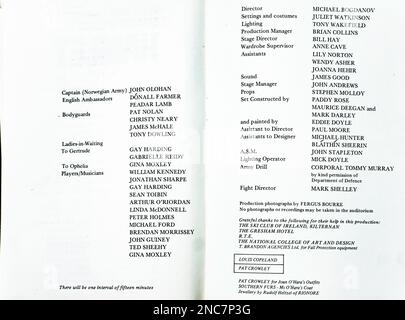 The Cast list (part 1) for the 1983 production of William Shakespeares ...