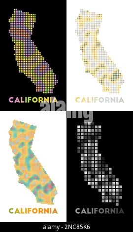 California dotted map. Digital style shape of California. Tech icon of ...