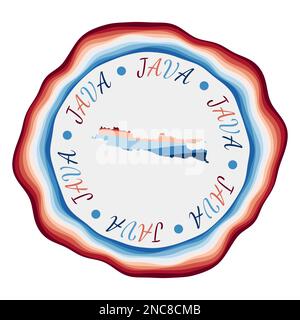 Java round stamp. Round logo with island map and title. Stylish minimal ...